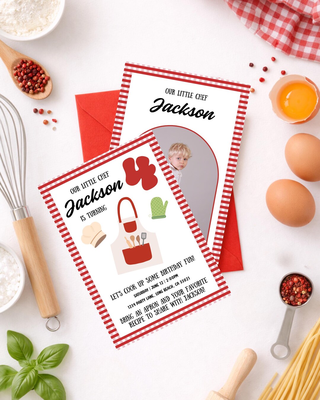 Little Chef Birthday Invitation • Cooking Party, Kids Baking (digital ...