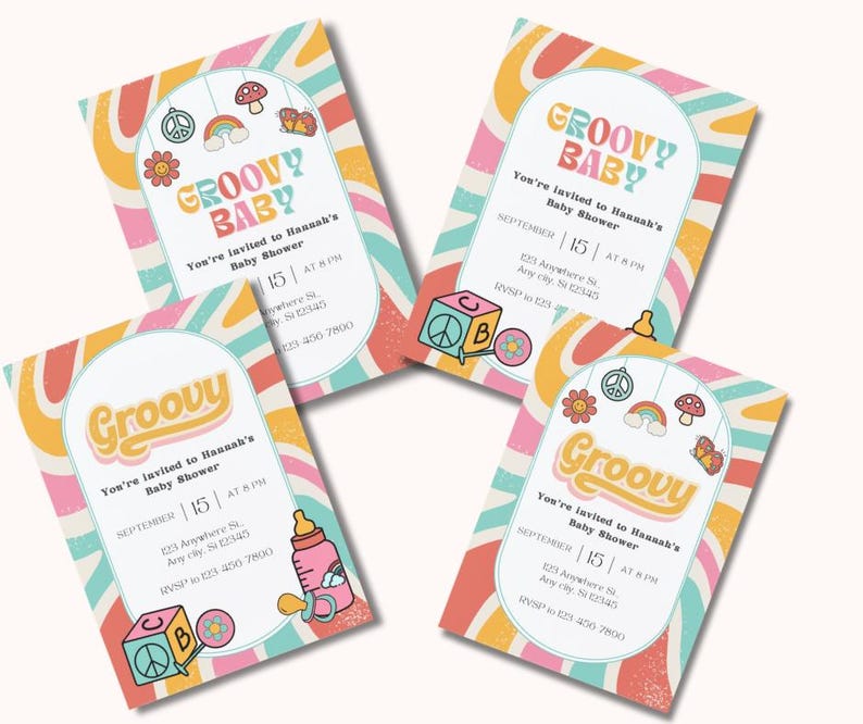 70s Baby Shower Decorations and Invitation Bundle, Groovy Hippie Flower ...