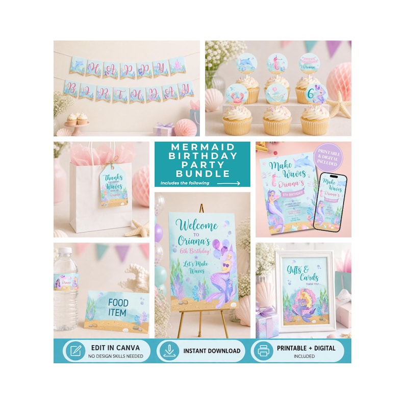 Mermaid Birthday Party Supplies Bundle, Making Waves Decorations and ...