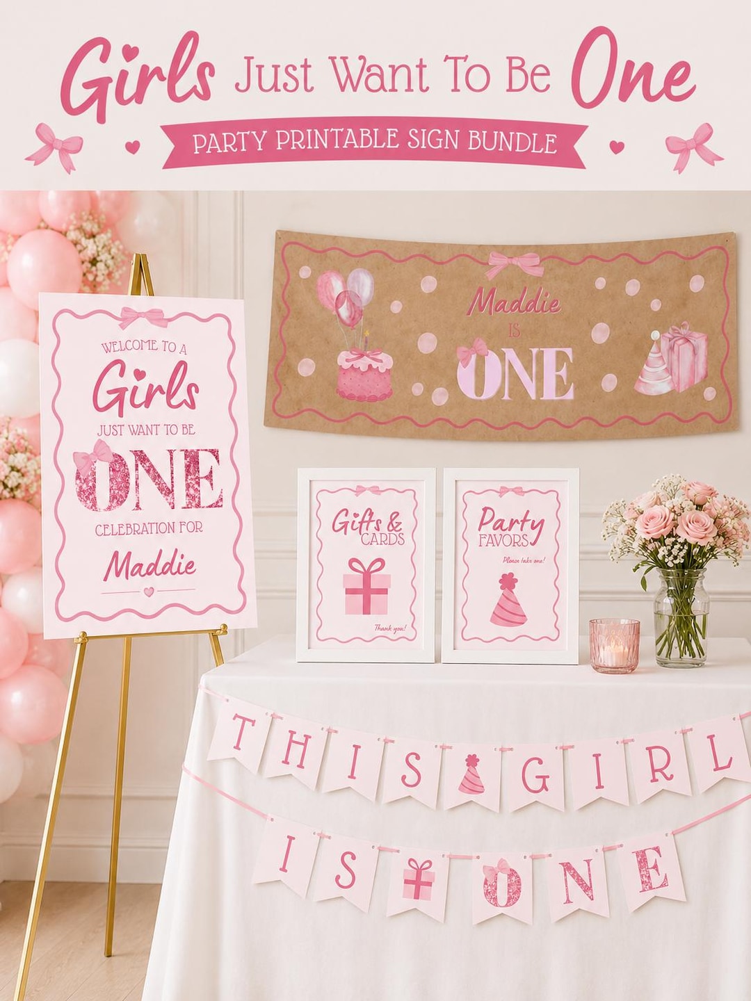 Girl 1st Birthday Kraft Banner, Girls Just Want to Be One Printable ...