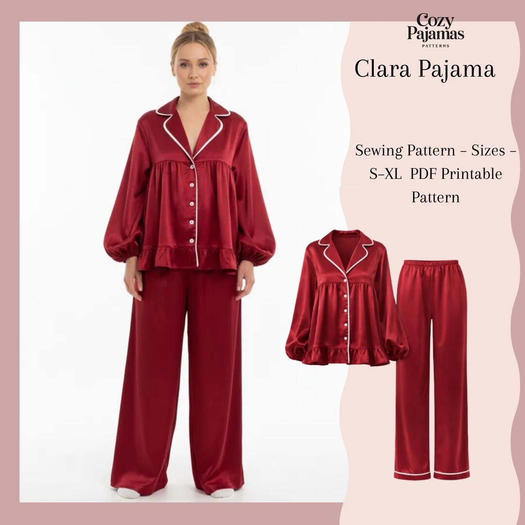 Clara Pajama Sewing Pattern PDF | Women’s Nightwear Set | Button ...