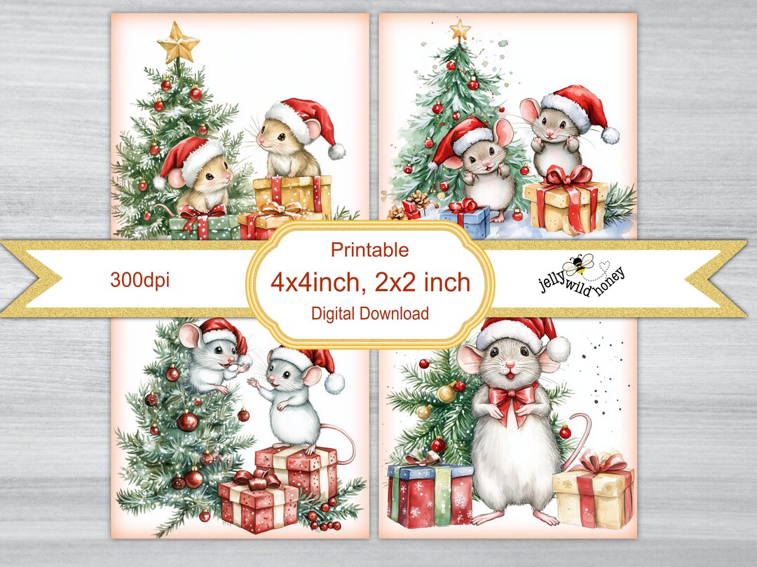 Christmas Santa Mouse Mice Digital Collage Sheet 4x4 Inch 2x2 Inch ...