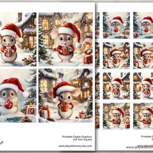 Christmas Santa Mouse Mice Digital Collage Sheet 4x4 Inch 2x2 Inch ...