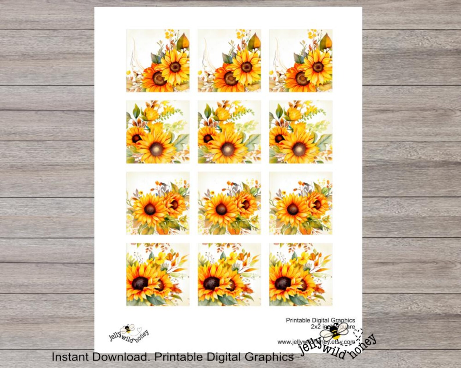 Sunflowers Digital Collage Sheet 4x4 Inch 2x2 Inch Square Tiles Instant ...