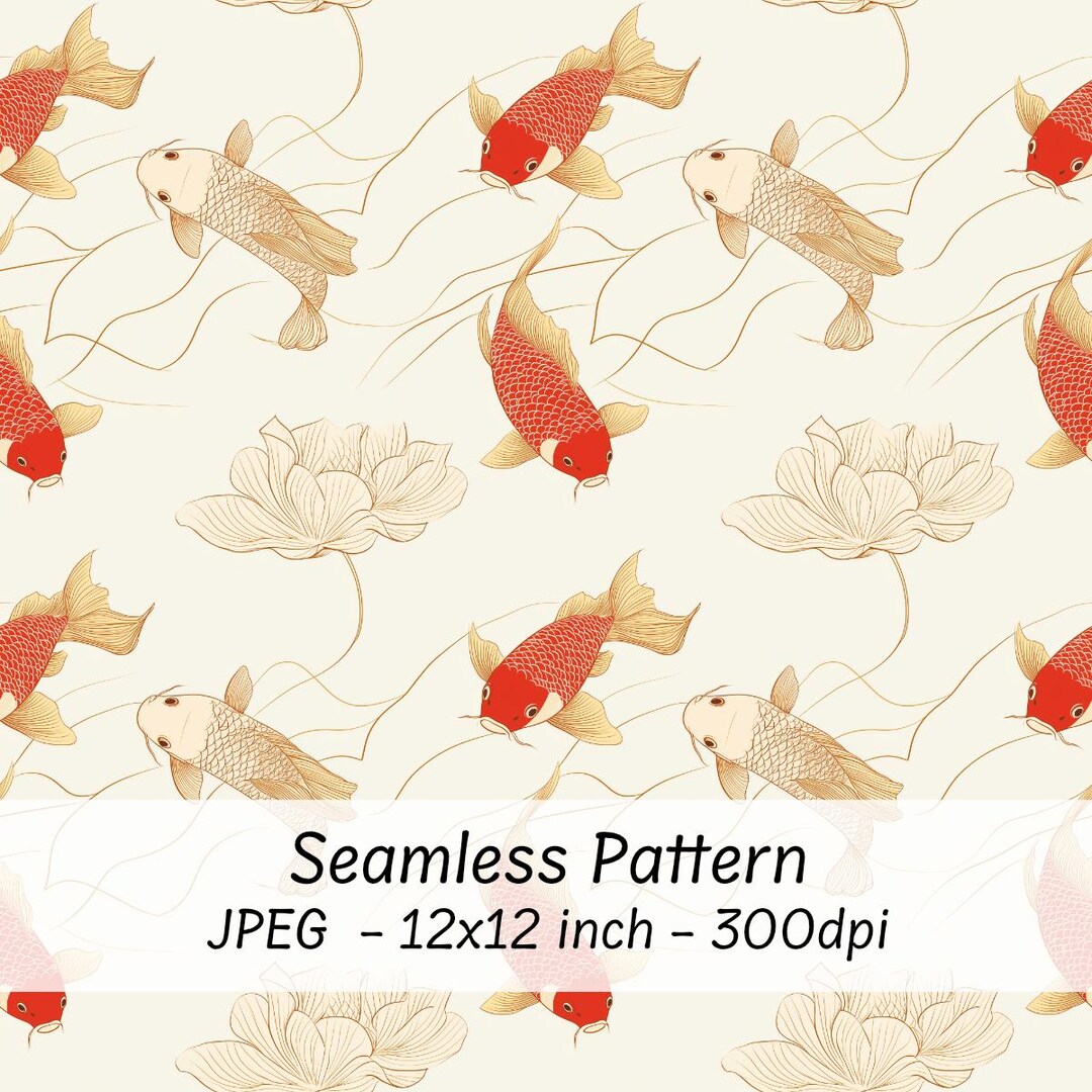 Koi Fish Seamless Pattern, Instant Download, Digital Paper, Koi Carp ...
