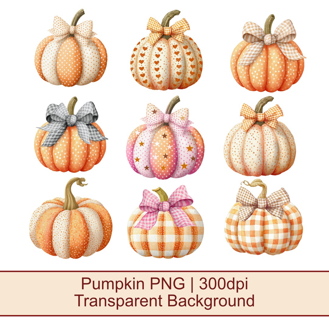 Pumpkin Coquette Bow PNG Files Bundle, Sublimation, Retro Whimsical ...