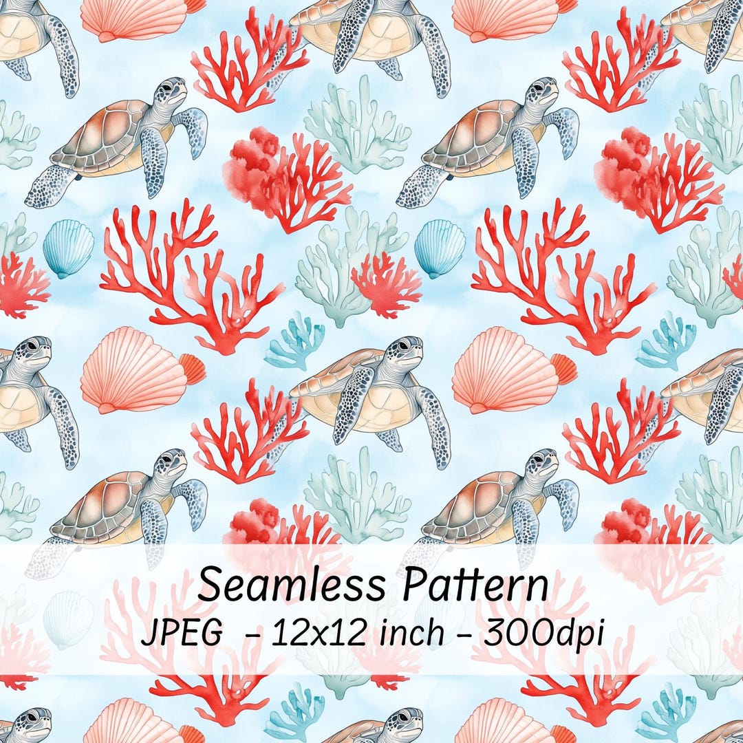 Sea Turtles Seamless Pattern, Instant Download, Ocean Themed Digital ...