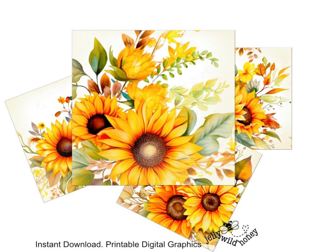 Sunflowers Digital Collage Sheet 4x4 Inch 2x2 Inch Square Tiles Instant ...