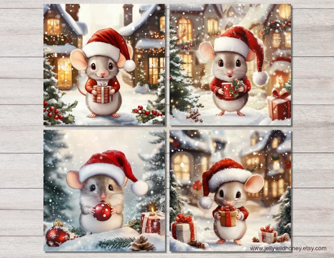 Christmas Santa Mouse Mice Digital Collage Sheet 4x4 Inch 2x2 Inch ...