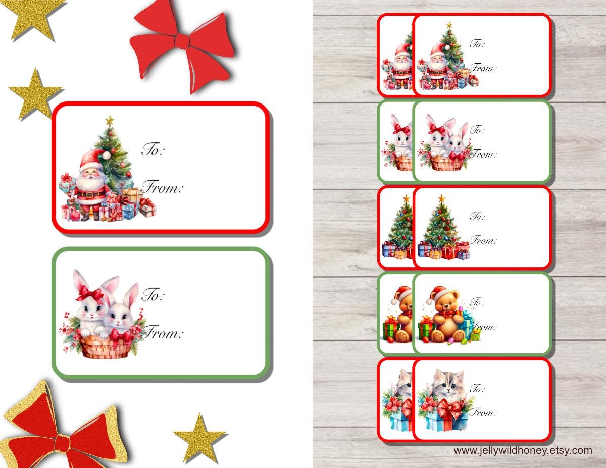 Printable Christmas Gift Tag Sticker Labels, Instant Download, Winter ...