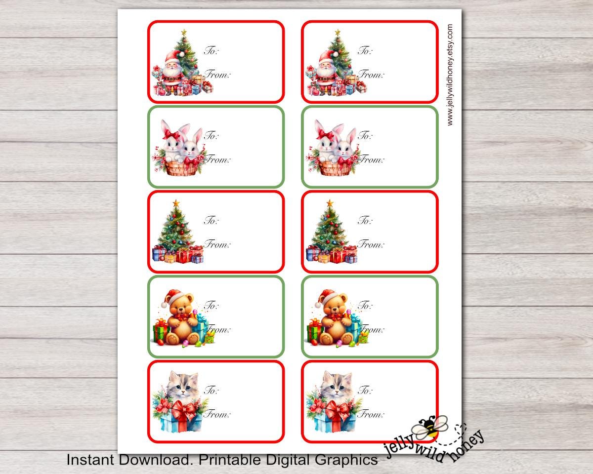 Printable Christmas Gift Tag Sticker Labels, Instant Download, Winter ...