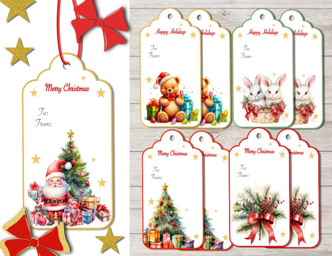 Printable Christmas Gift Tag Labels, Instant Download, Winter Holiday ...