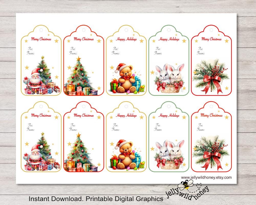 Printable Christmas Gift Tag Labels, Instant Download, Winter Holiday ...