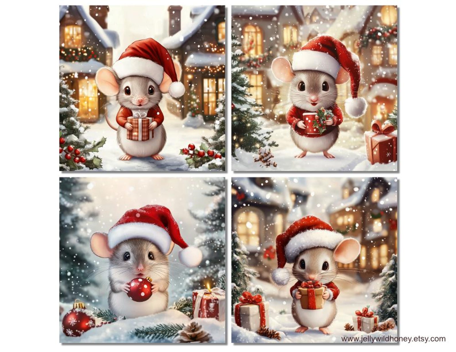 Christmas Santa Mouse Mice Digital Collage Sheet 4x4 Inch 2x2 Inch ...