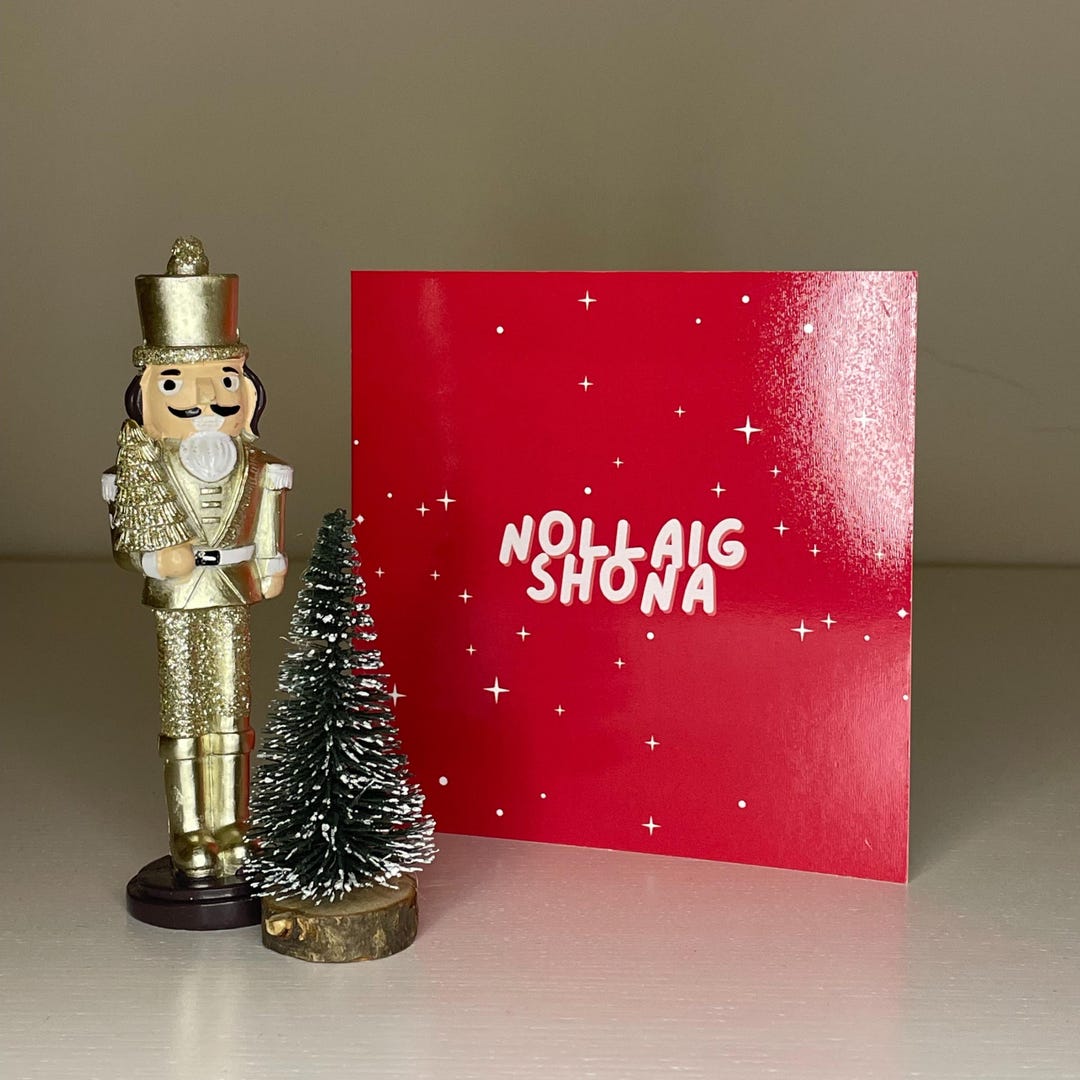 Nollaig Shona Card | Irish Merry Christmas Card | Red Holiday With ...