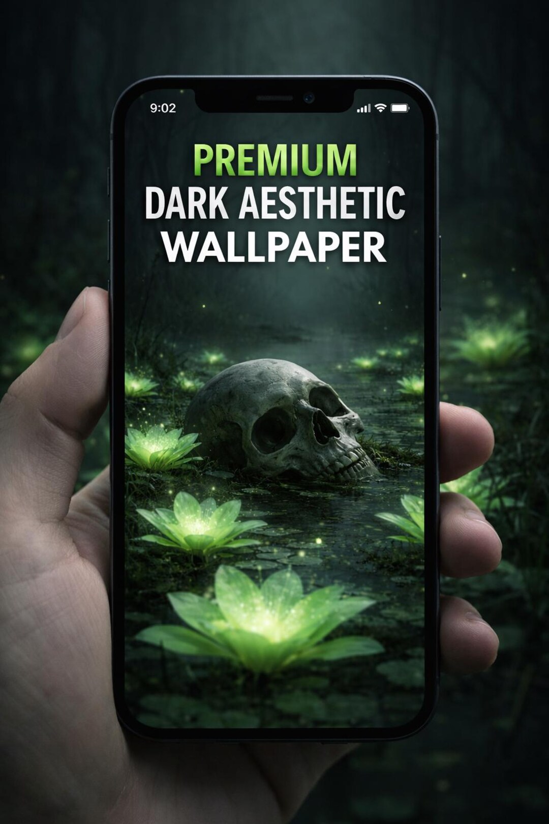 Minimal Skull Swamp Wallpaper | Neon Green Glowing Flowers | Dark ...