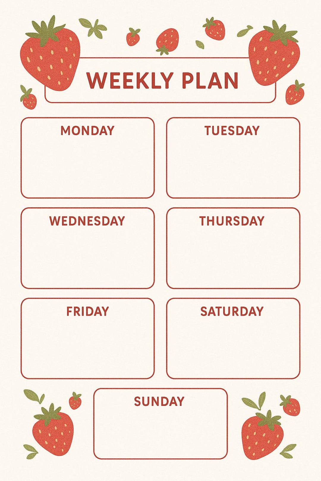 Strawberry Weekly Planner Printable | Cute Digital Organizer | Instant ...