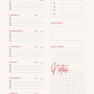 Weekly Planner Red Bow Printable PDF - Etsy