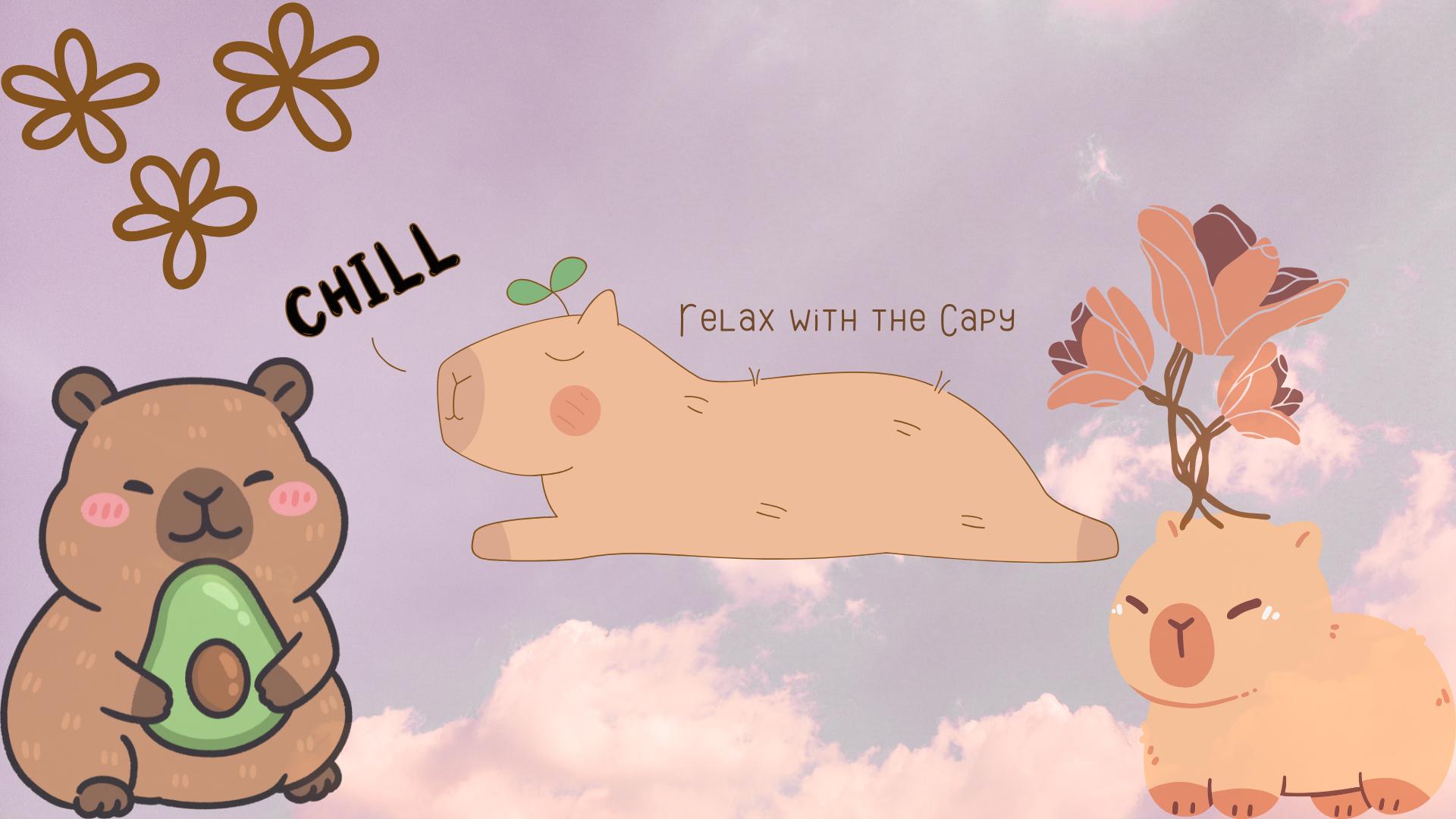 Chill With the Capy Computer Wallpaper - Etsy UK