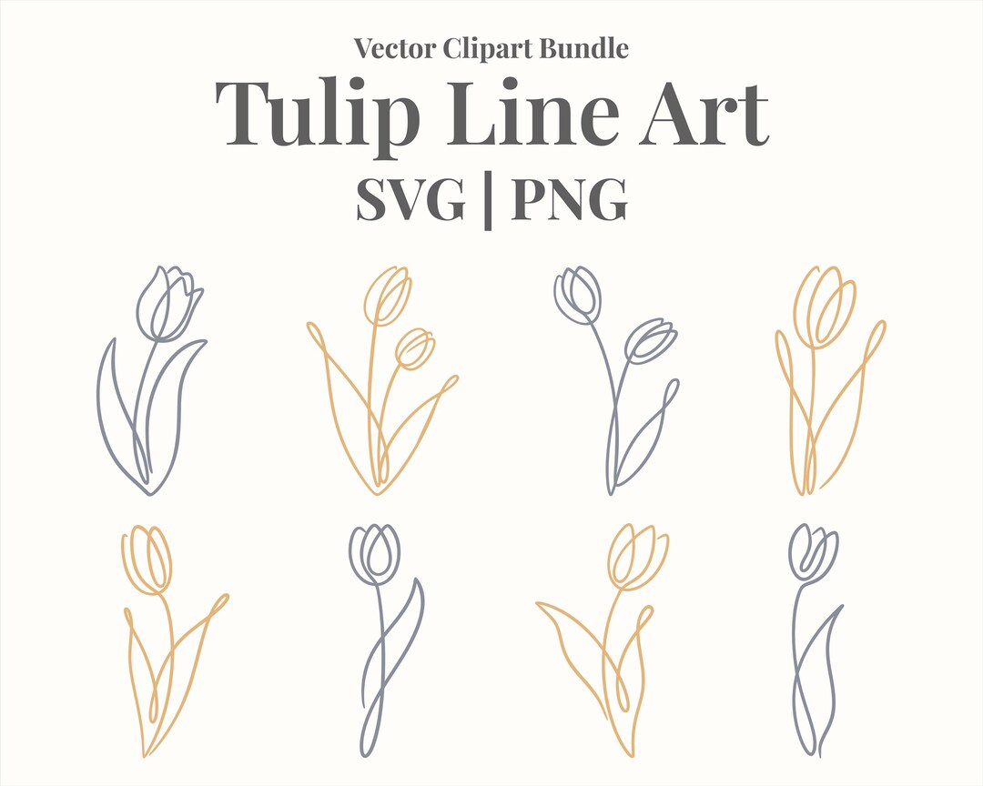 Tulip Line Art SVG PNG Bundle | Minimalist One Line Flower Clipart Set ...