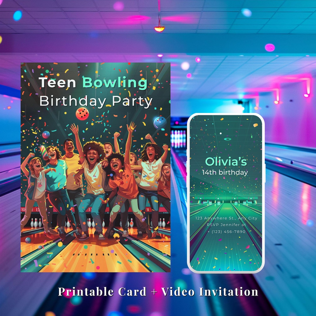 Teen Bowling Birthday Party Invitation | Printable Bowling Invite ...