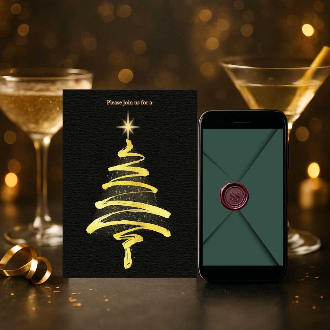 Editable Christmas Party Invitation, Elegant Green Holiday Invite ...