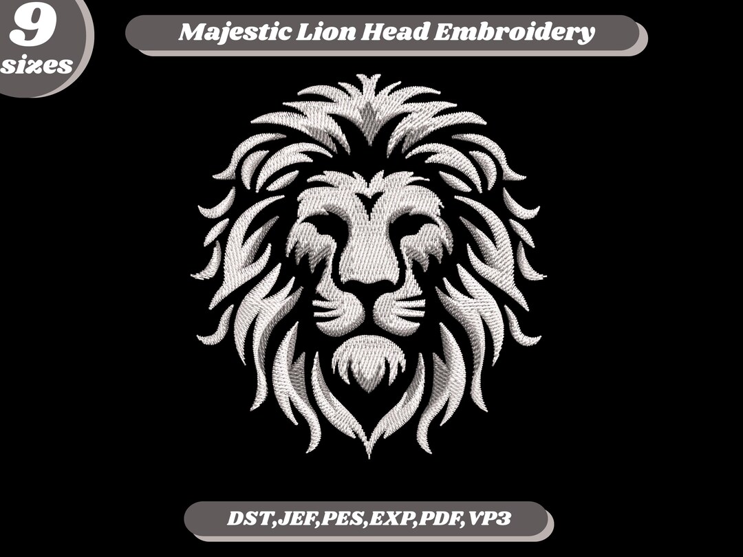 Lion Head Embroidery Design | Machine Embroidery File | 9 Sizes ...
