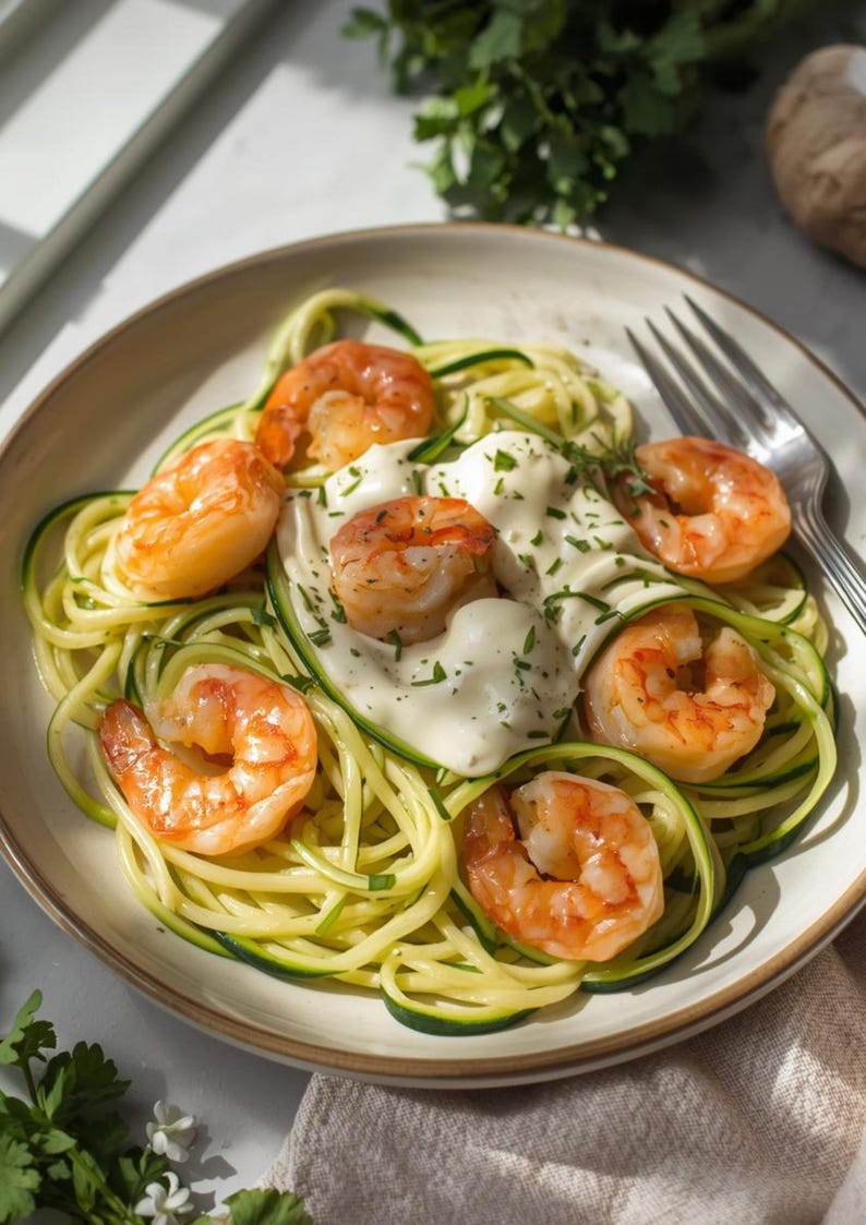 THE BEST Creamy Garlic Shrimp With Zucchini Noodles | Healthy Low Carb ...
