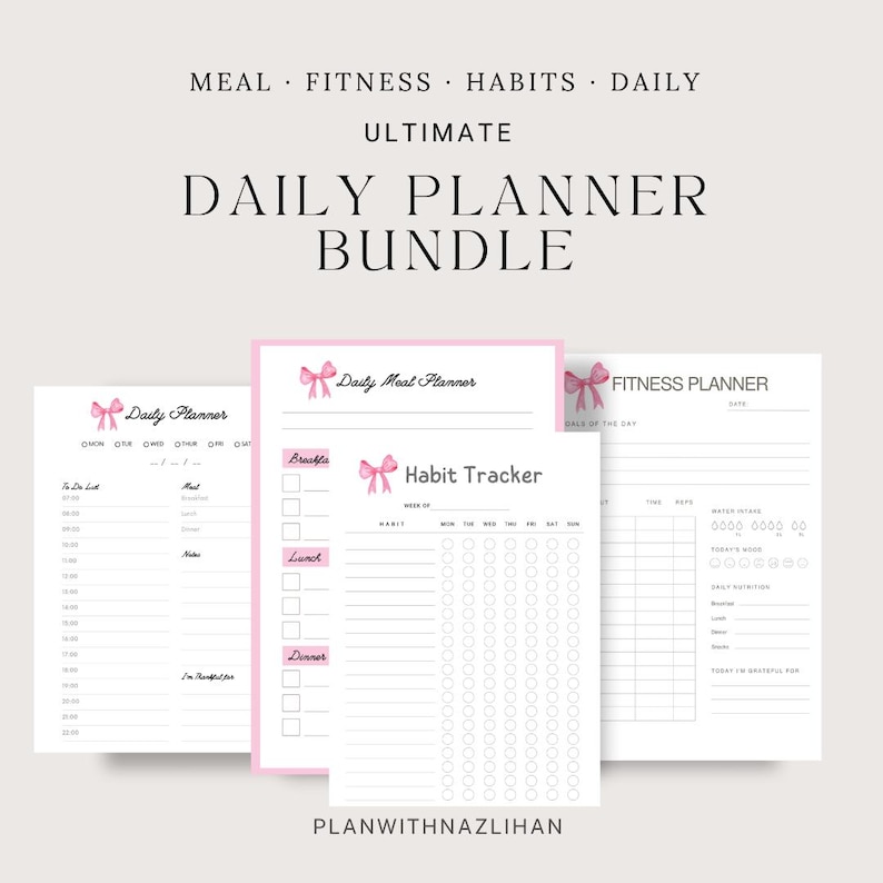 Ultimate Daily Planner Bundle Printable | Meal, Fitness & Habit Tracker ...