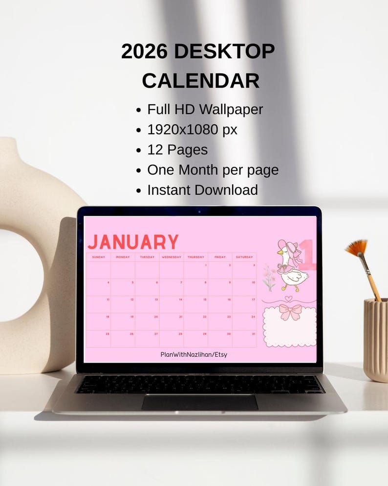 2026 Pink Desktop Calendar Wallpaper | Tablet Planner (digital Download ...