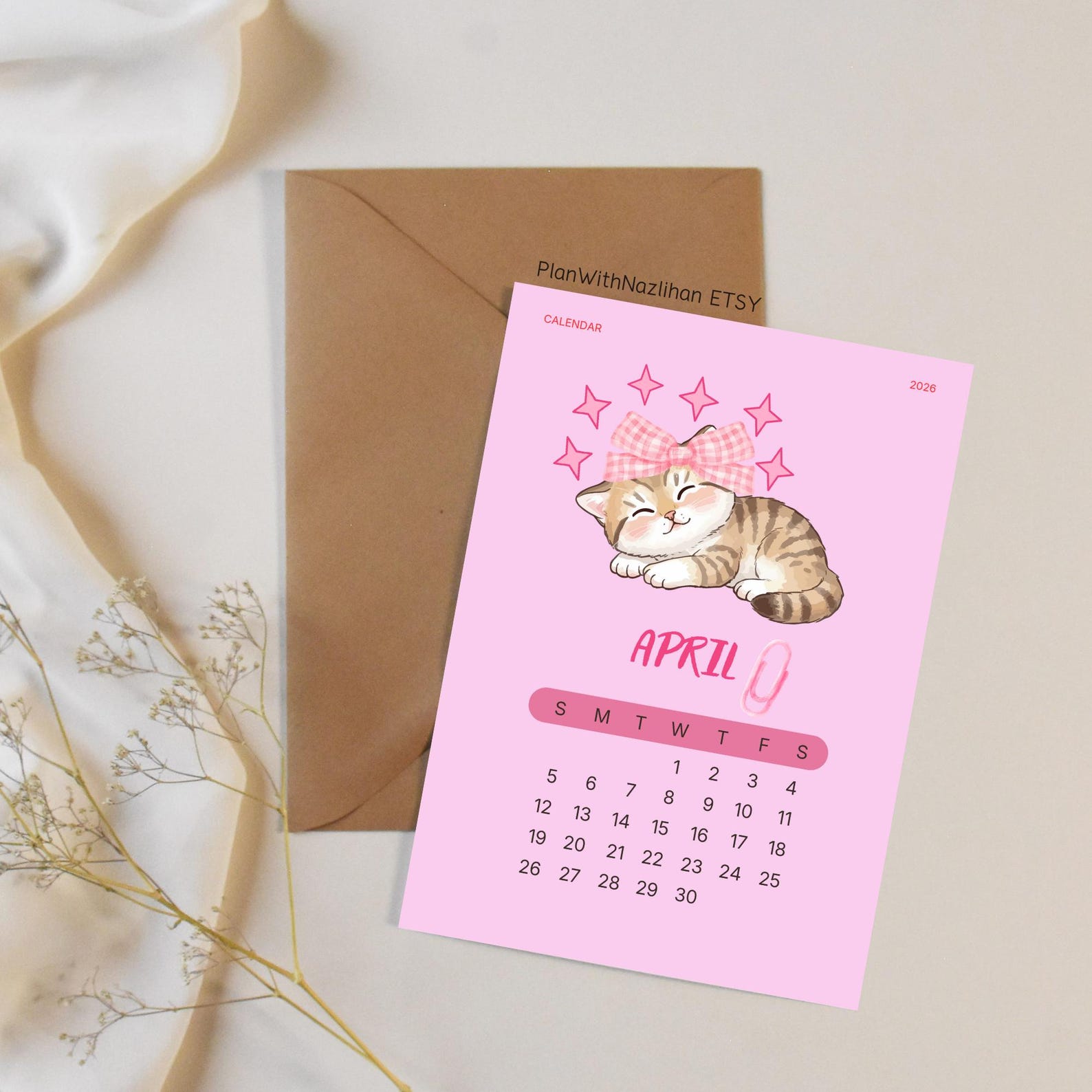 2026 Monthly Calendar Printable | Pink Illustrated Design (digital ...