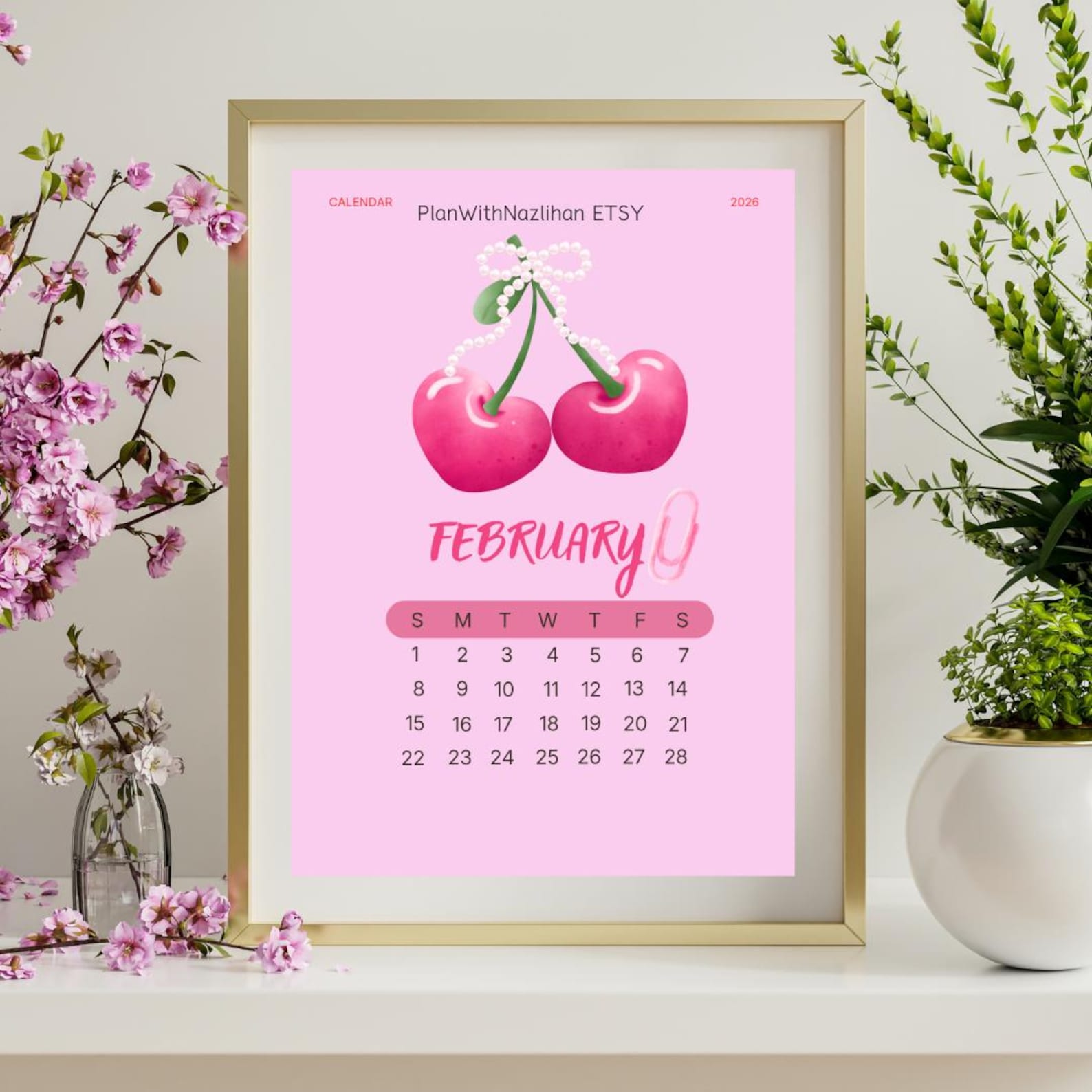 2026 Monthly Calendar Printable | Pink Illustrated Design (digital ...