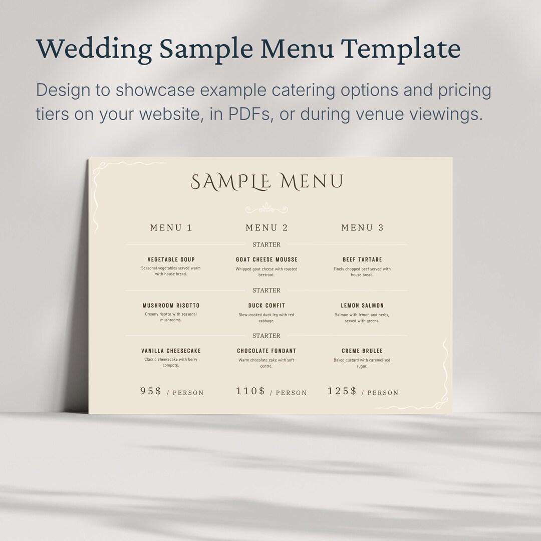 Wedding Venue Sample Menu Template | Catering Pricing Layout for ...