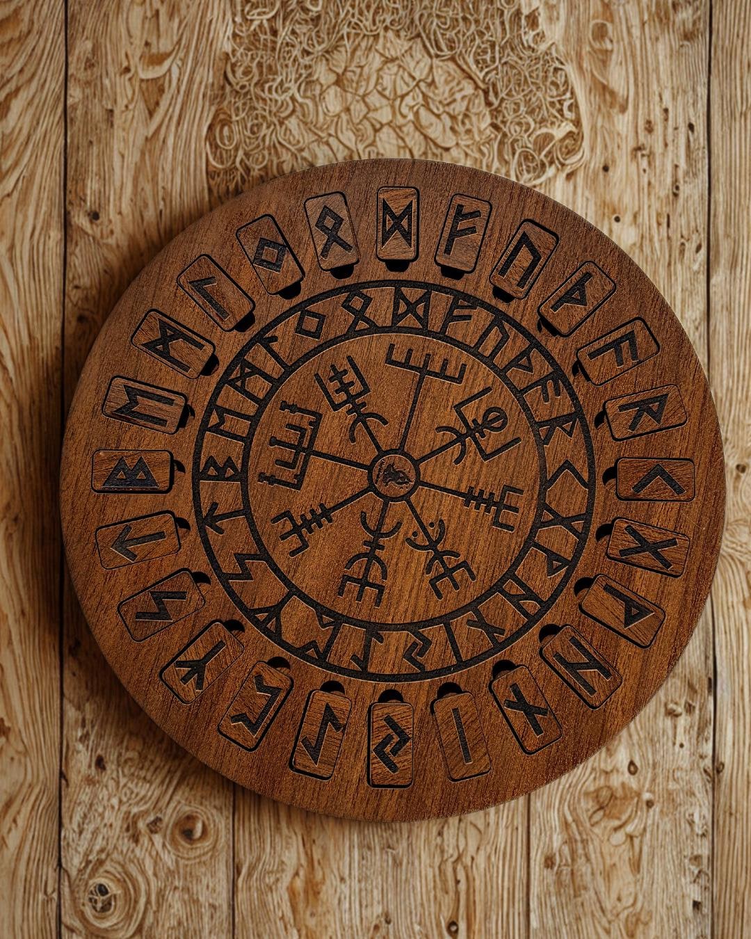 Elder Futhark - Rune Divination Board & Complete Set: Vegvisir for ...