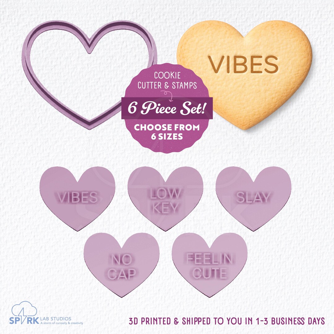 Valentine's Day Cookie Cutter and Stamp Set of 6 Conversation Hearts ...