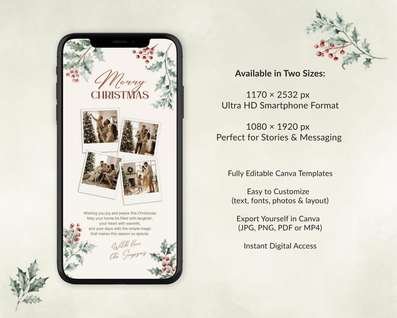 Digital Animated Christmas Card Set • Xmas Phone E-card Bundle ...
