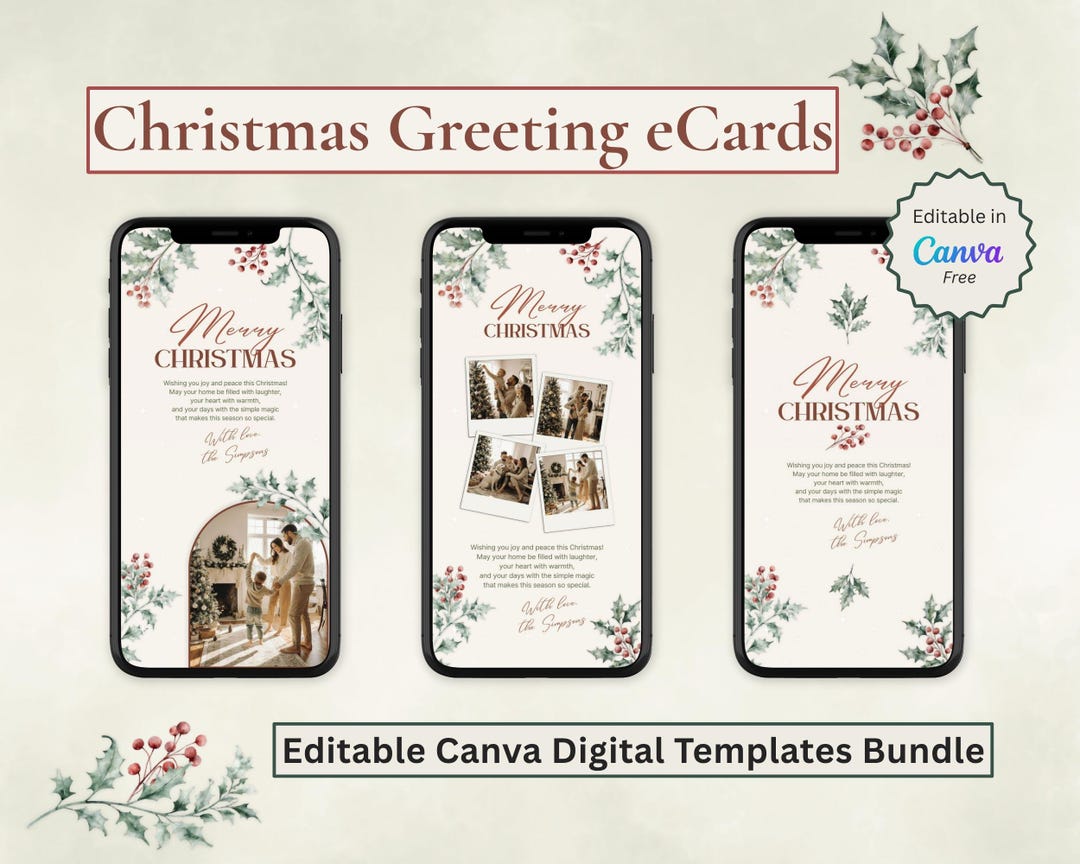Digital Animated Christmas Card Set • Xmas Phone E-card Bundle ...