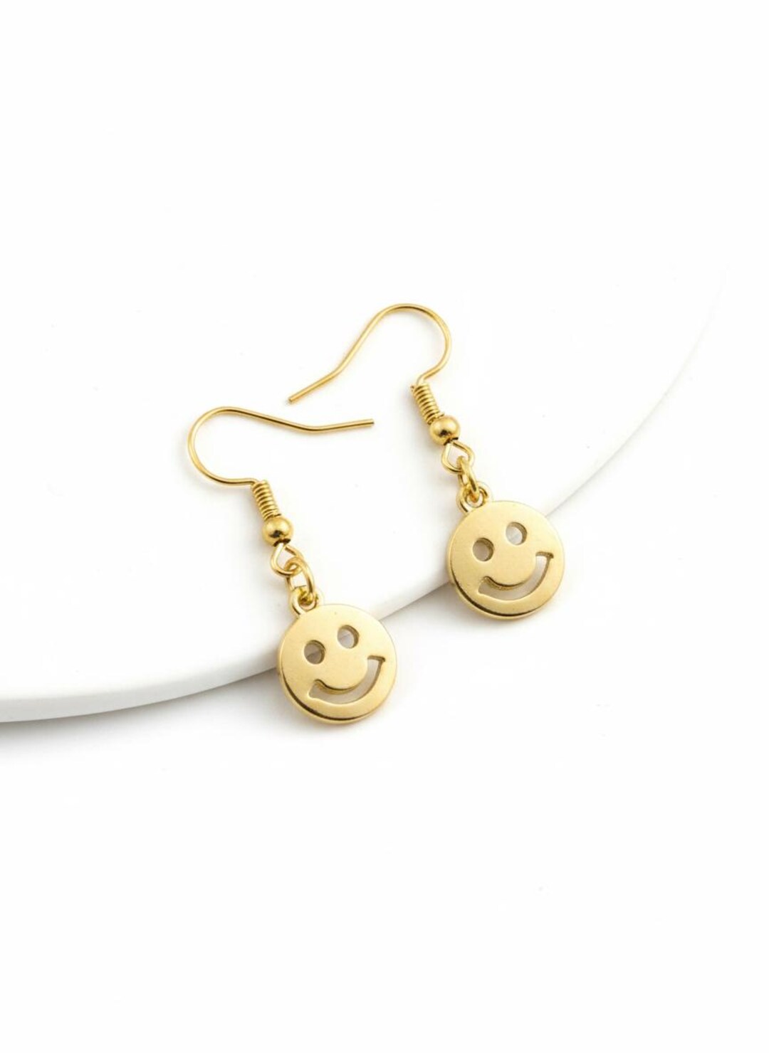 Gold-tone Smiley Face Dangle Earrings, Y2K Style - Etsy