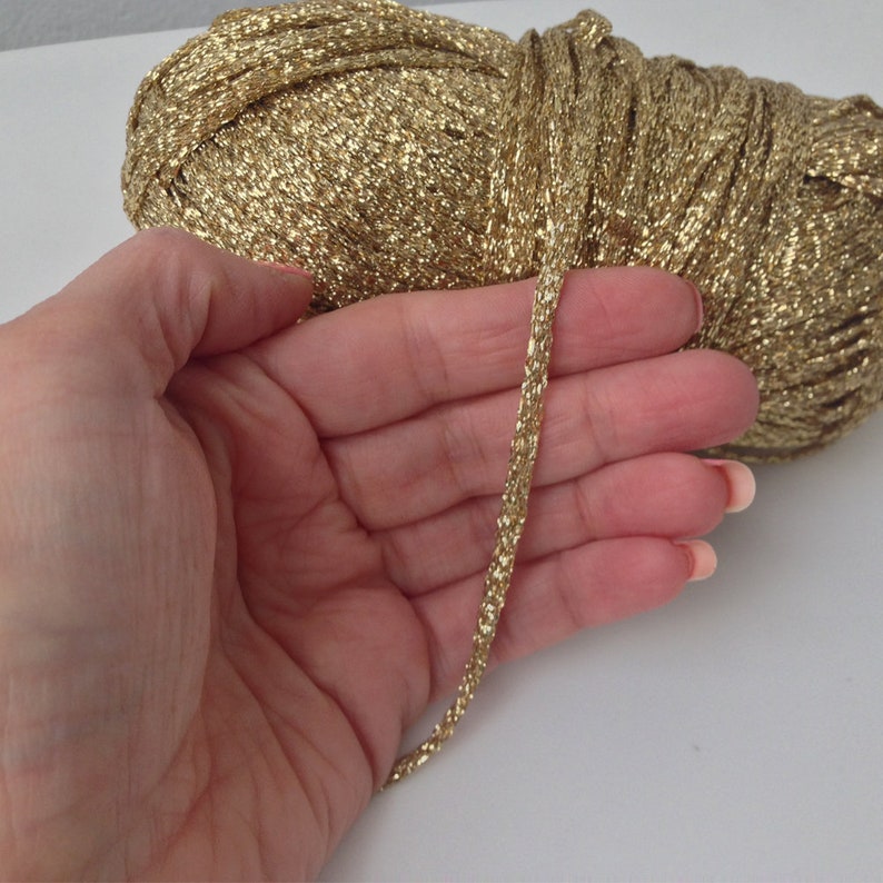 Gold Metallic Ribbon Yarn, Golden Glitter Lurex Brocade Thread for Bags ...