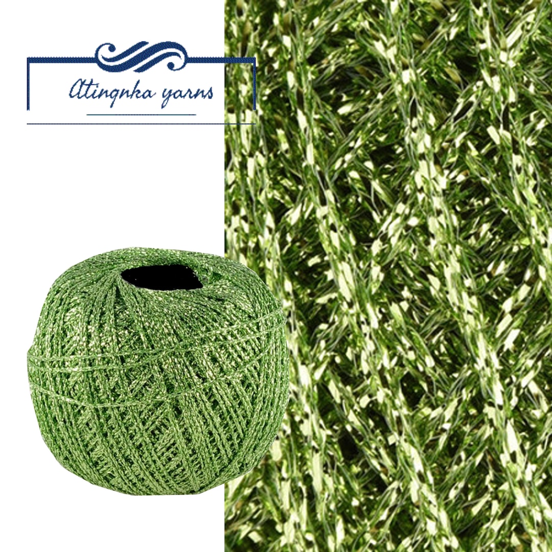 Brocade Metallic Green Yarn, Glitter Sparkle Lame Crochet Knitting Yarn ...