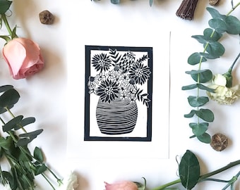 Flower linocut | Etsy