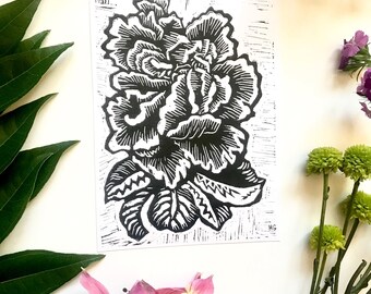 Flower linocut | Etsy