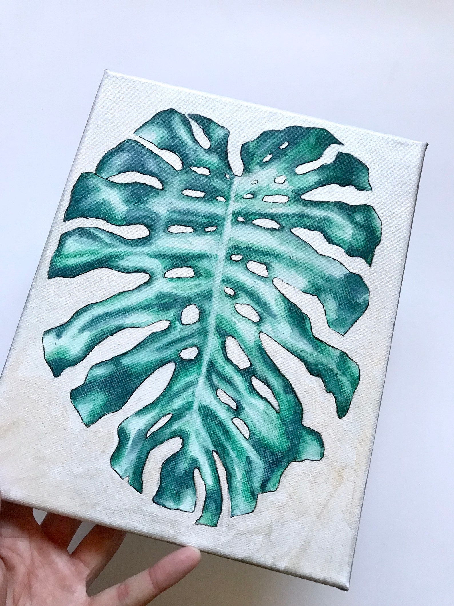 Iridescent Monstera Painting - Bright Blue Shimmer Botanical Leaf ...