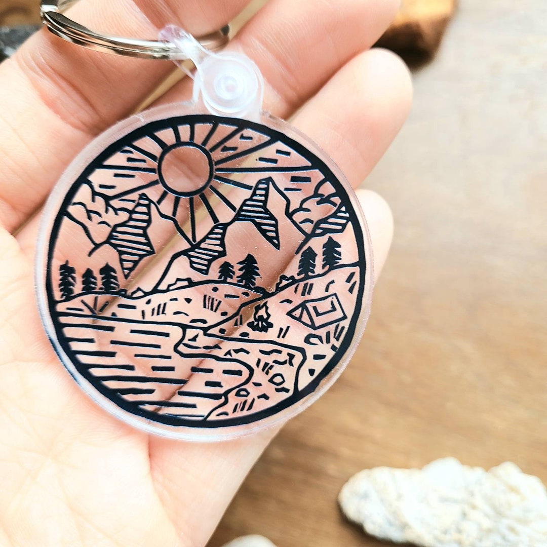 Dream Nature Keychain Abtract Nature Camping Scene Design - Waterproof ...