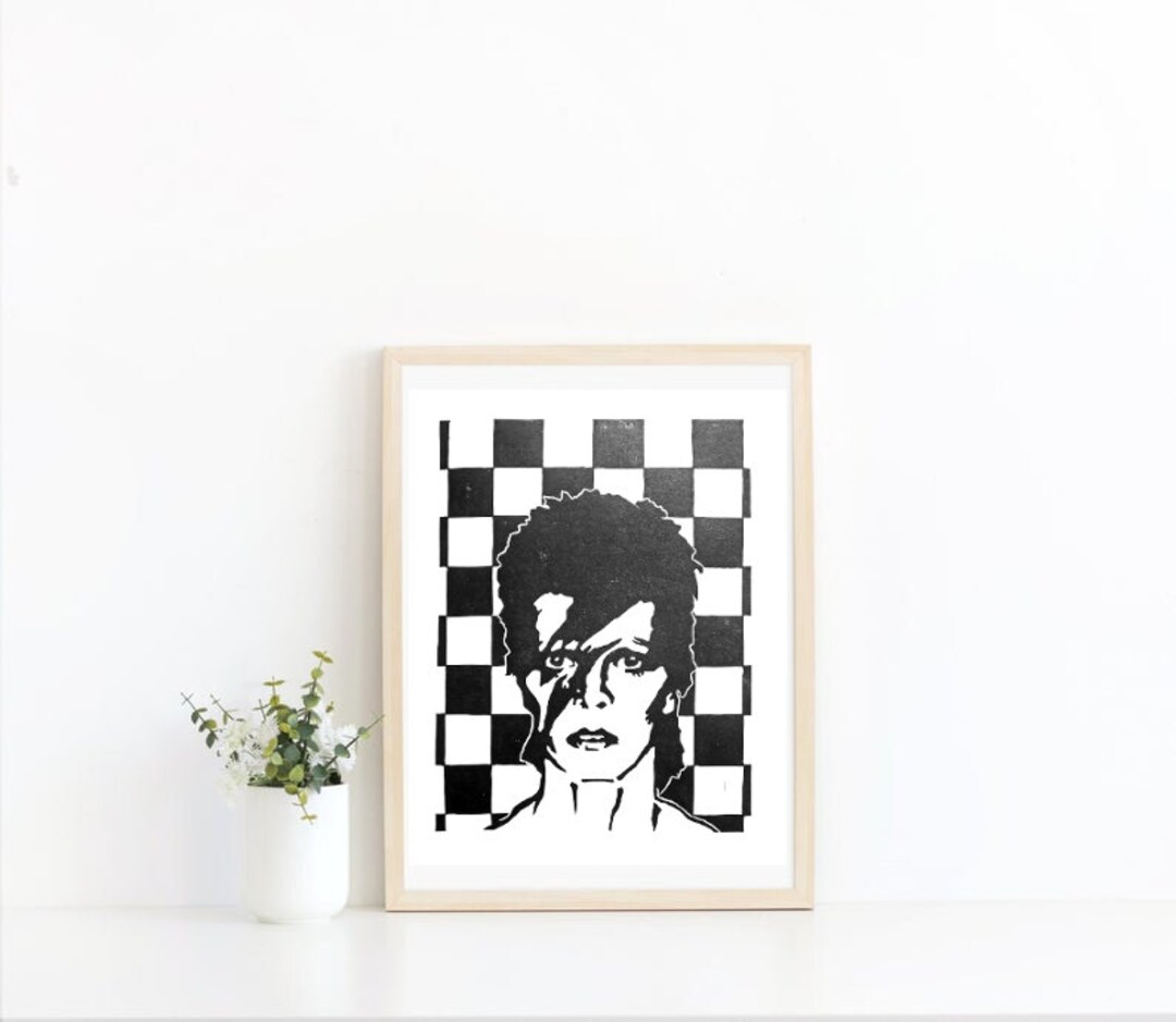 David Bowie Portrait - Modern Checkerboard Fanart -art Linocut Print - Etsy