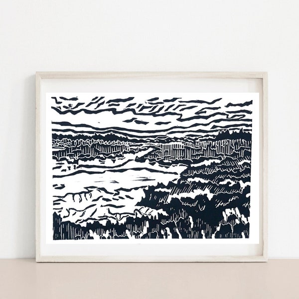 Linocut Landscape - Etsy