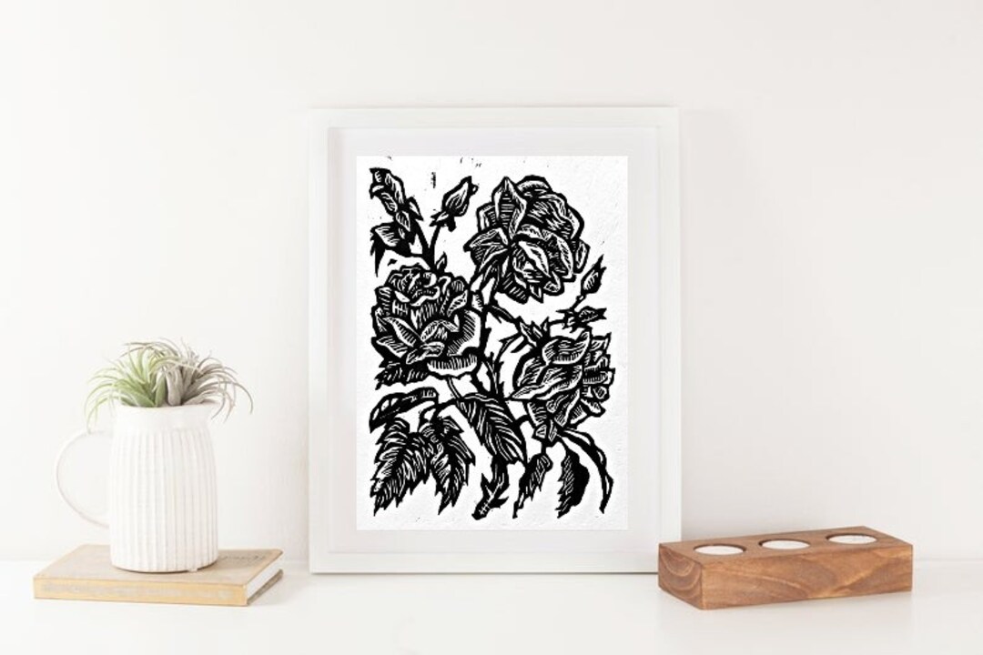 Three Roses Print - Nature Rose Design Portrait Modern - Minimalist Art ...