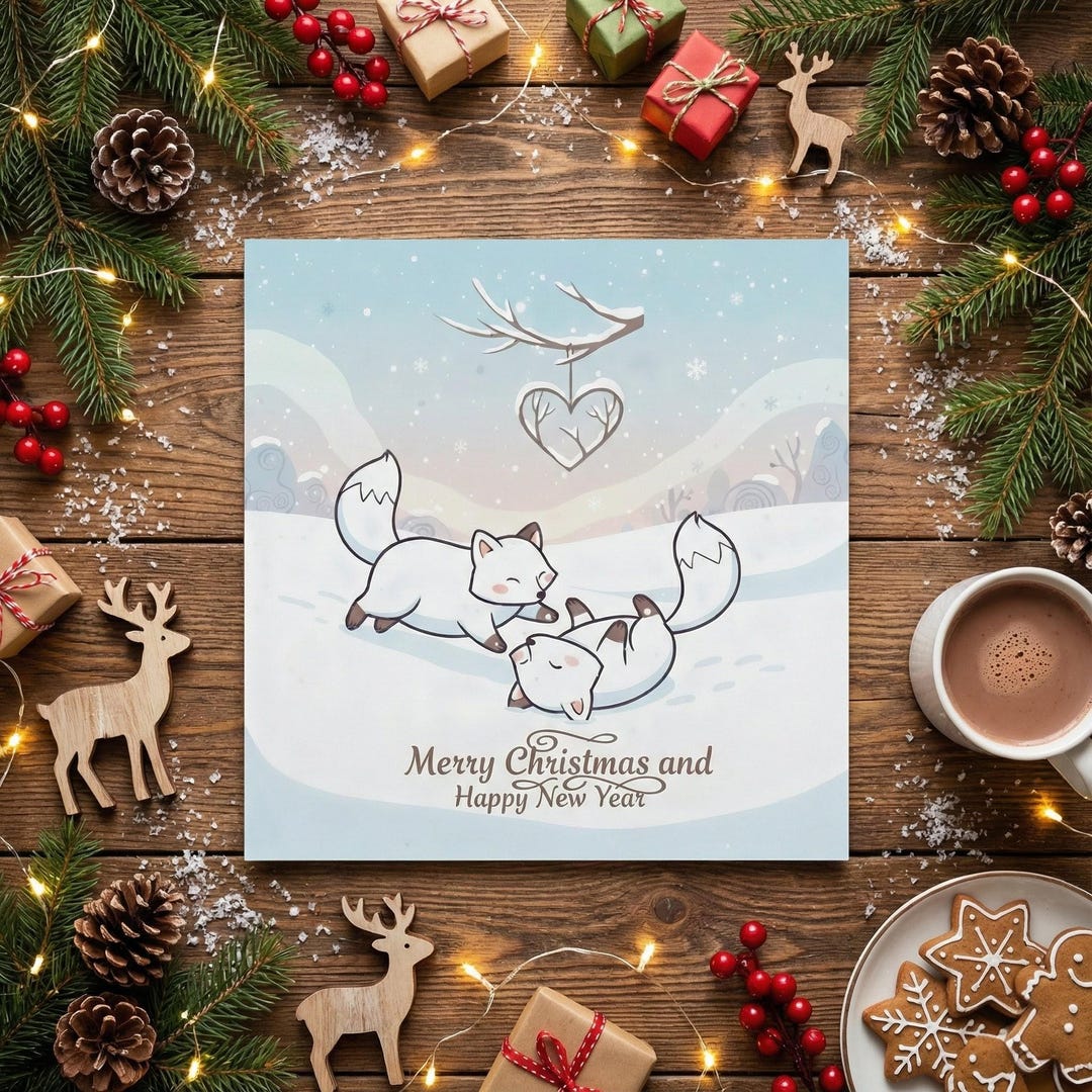 Winter Foxes Christmas Illustration Printable, Snowy Holiday Animal Art ...