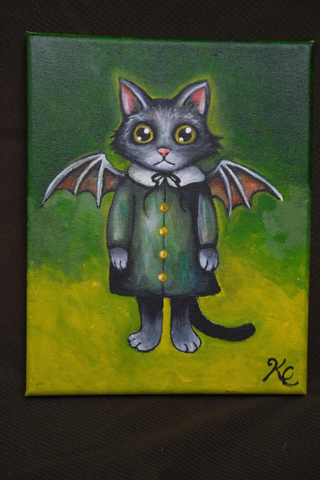 Acrylic Painting Halloween “henri, the Cat Bat” 8x10 - Etsy