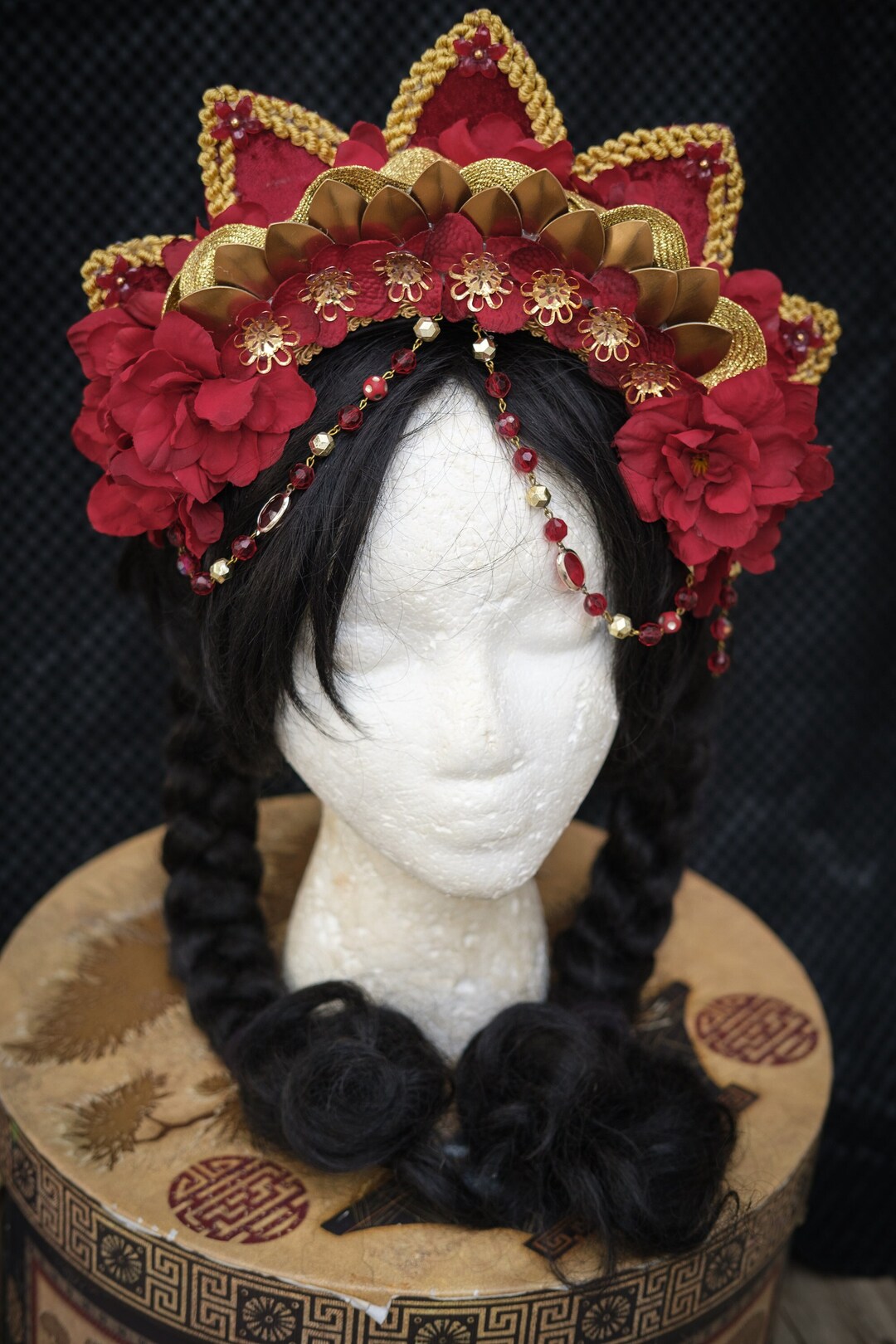 Handmade Red and Gold Floral Headpiece Royalty - Etsy